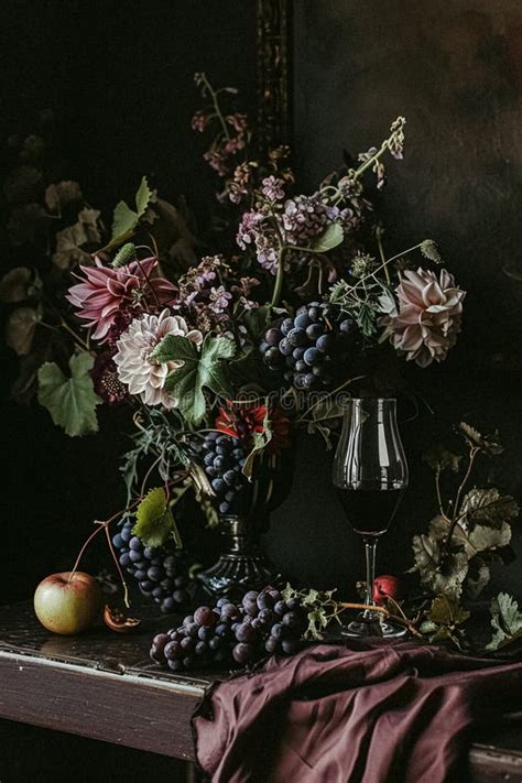 Classic Floral Still Life Fine Art Print Composition With Rich