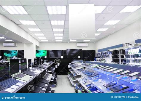 Computer Store Template White Banner In Small Shopping Room Stock