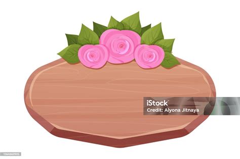 나무 프레임 꽃과 잎으로 장식 된 판자 흰색 배경에 고립 된 만화 스타일의 보더 시골 빈티지 간판 낭만적 인 빈 패널 벡터