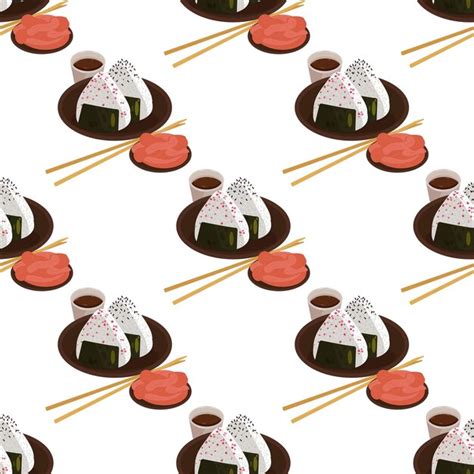 Premium Vector Seamless Pattern Of Asian Food Onigiri Ginger