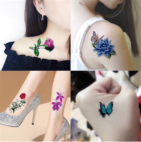 Women Lotus Flower Temporary Tattoo Stickers Body Art Waterproof