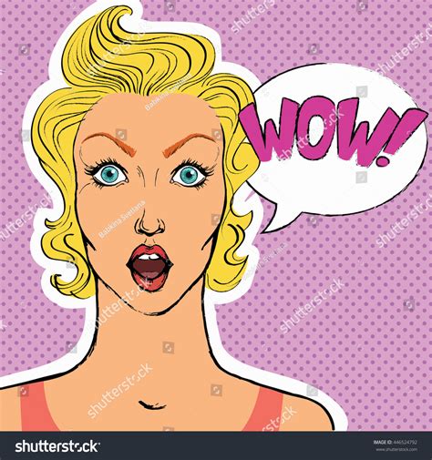 Pop Art Surprised Blond Woman Face Stock Vector Royalty Free 446524792