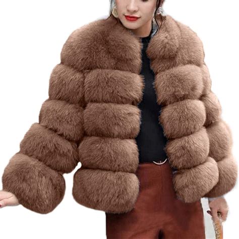 Womens Luxury Faux Fur Coat Winter Clearance Warm Thicken Stand Collar
