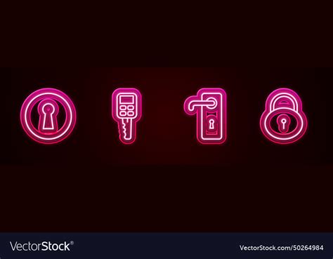 Set Line Keyhole Car Key With Remote Door Handle Vector Image