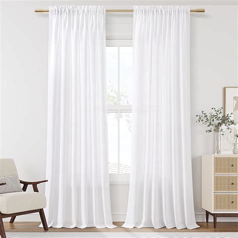 Guken White Linen Curtains 90 Inch Length For Living Room Bedroom 2