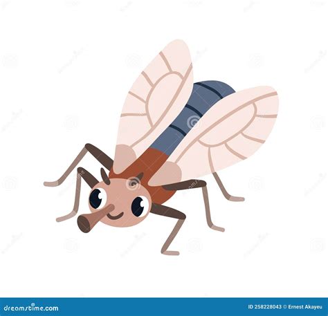 Cute Fly Insect Happy Sweet Bug With Wings And Proboscis Stock Vector