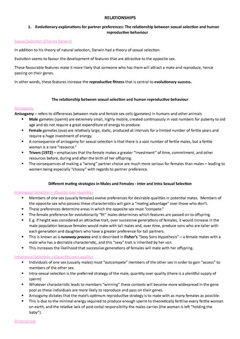 1 Evolutionary Explanation Handout RELATIONSHIPS Evolutionary Explanations For Partner Studocu