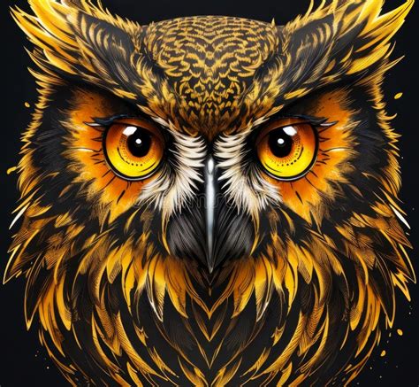A Cute Owl Head On Black Background Stock Illustration Illustration