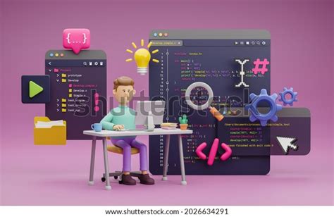 Programmer Developer Typing Script Source Languages Stock Illustration