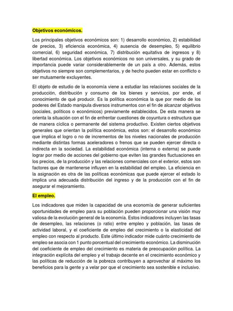 Objetivos Económicos Pdf Inflación Crecimiento Económico