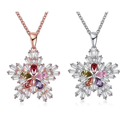 Color Snowflake Necklace Pendant Christmas Necklaces For Women Newest