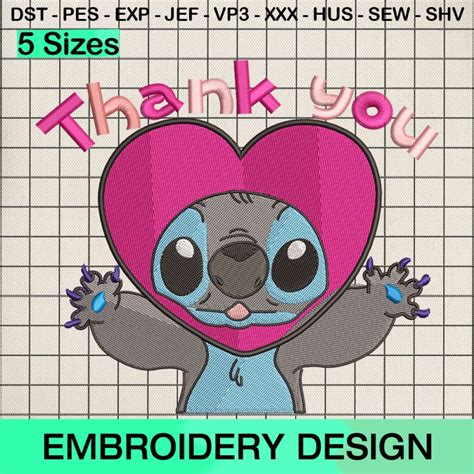 Stitch Huggging Heart Embroidery Design Love Disney Stitch Machine
