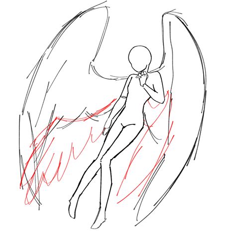 Pose Refrence With Wings Sketsa Produk Sketsa Ilustrasi Karakter