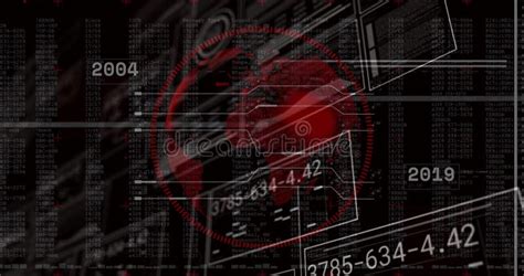 Digital Data And Numbers Overlaying Red Globe And Geometric Shapes