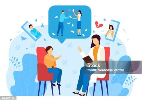 정서적 아이 건강 평면 벡터 일러스트 만화 아이 환자 캐릭터 느낌 스트레스 부모 Quarreling로 인한 불안 감정 요법에 대한 스톡 벡터 아트 및 기타 이미지 Istock