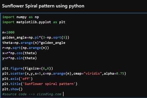 Sunflower Spiral Pattern Using Python ~ Computer Languages Clcoding