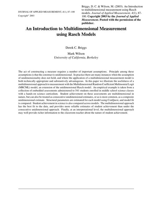Pdf An Introduction To Multidimensional Measurement Using Rasch Models