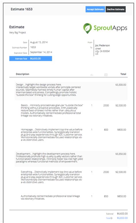 nested invoice line items