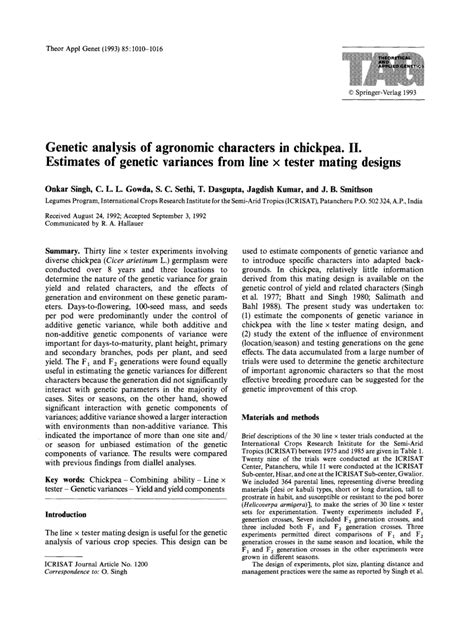 Pdf Genetic Analysis Of Agronomic Characters In Chickpea Ii Estimates Of Genetic Variances