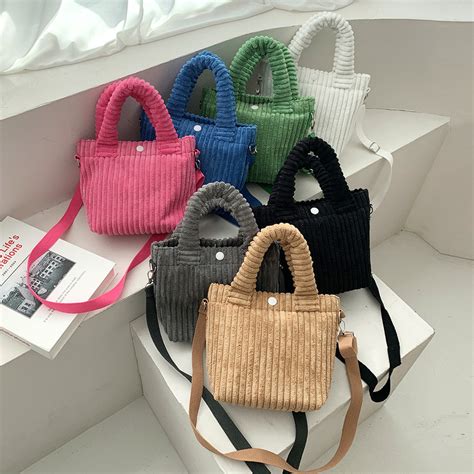 코듀로이 벨벳 큰골지 투웨이 토트 미니 버킷 크로스백 에이블리