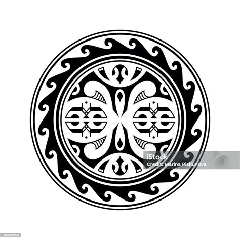 전통적인 마오리 라운드 문신 디자인 편집 가능한 벡터 그림입니다 민족 서클 장식입니다 아프리카 마스크입니다 0명에 대한 스톡