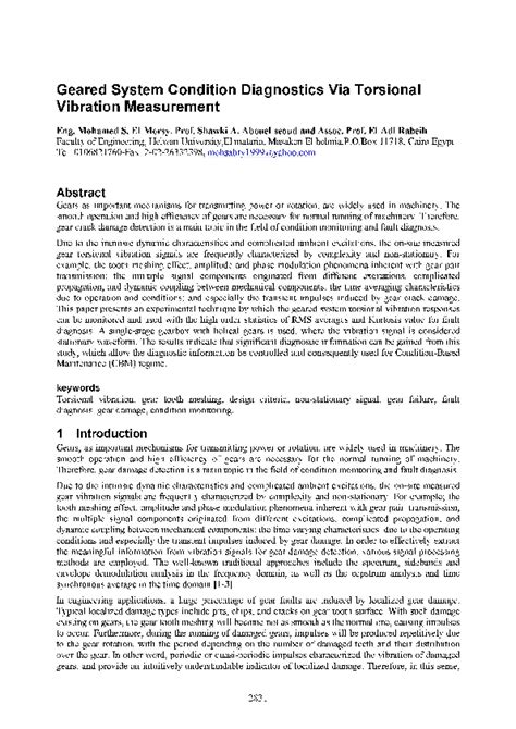 Pdf Geared System Condition Diagnostics Via Torsional Vibration
