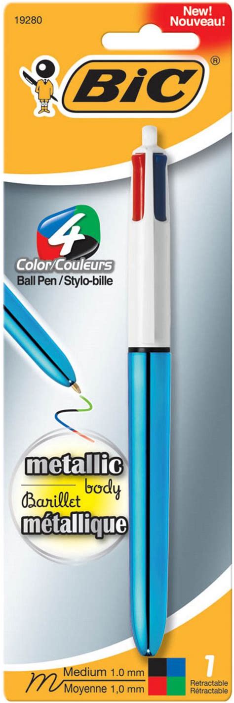 Bic 4 Color Shine Ball Pen Medium Point 10 Mm Metallic Barrel