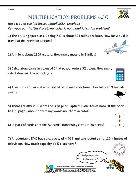 Multiplication Word Problems 4th Grade Worksheets Library