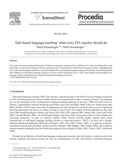 Pdf Task Based Language Teaching What Every Efl Teacher Should Do