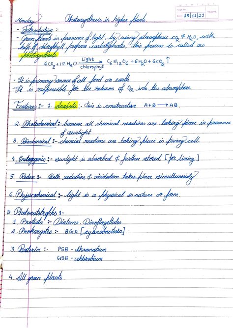 SOLUTION Photosynthesis In Higher Plants Class 11 Ncert Handwritten