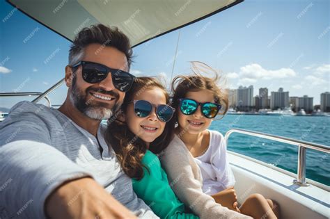 Premium Photo A Father And His Daughters With Sunglasses Enjoying A
