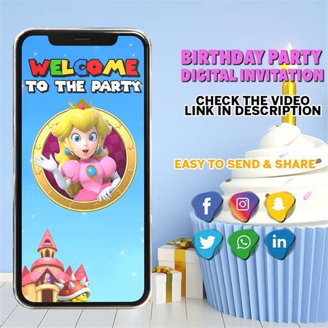 Princess Peach Video Invitation Princess Peach Birthday Inv Inspire