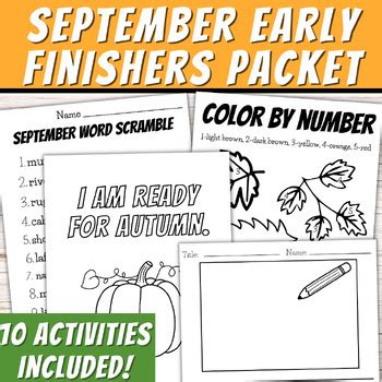 September Early Finishers Packet Fall SEL Coloring And Writing