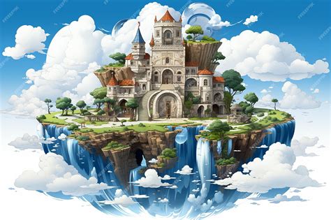 Premium Photo Fantasy Floating Castle Island Illustration Background