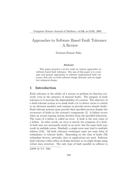 Pdf Approaches To Software Based Fault Tolerance A Review