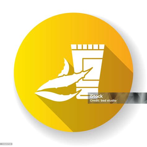 오가닉 크림 옐로우 플랫 디자인 롱 섀도우 글리프 아이콘 식물 성 로션 알로에 베라 추출물을 함유한 젤 스킨 케어 및 피부과 선인장 잎을 잘라 실루엣 Rgb 컬러 일러스트