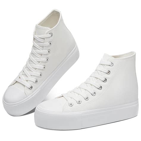 Obtaom Womens High Top Canvas Platform Sneakers Comfy Mid Calf