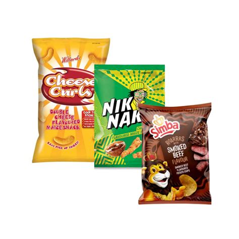 Willards Cheese Curls Cheese Flavour 100g X1 Nik Naks Chutney 135g X1 And Simba Smoked Beef