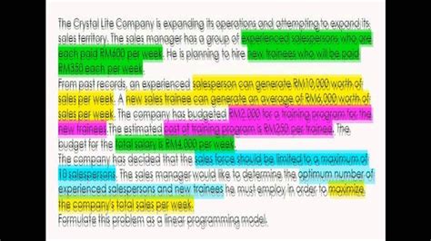 Linear Programmingmodel Formulation Youtube