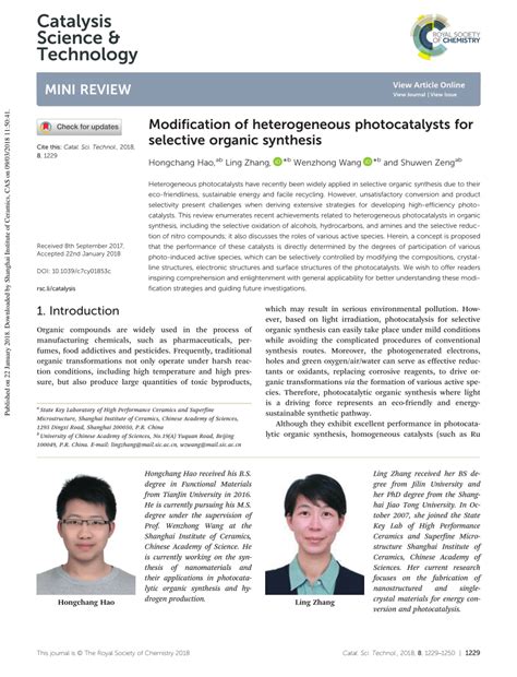 Pdf Modification Of Heterogeneous Photocatalysts For Selective