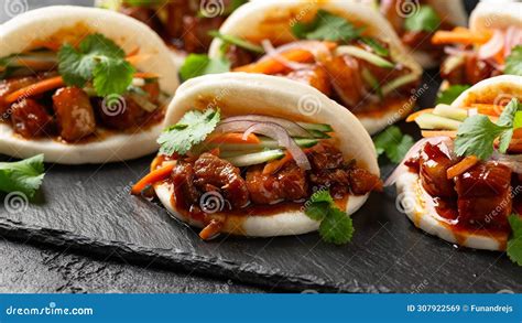 Bao Buns With Pork Belly And Vegetable Asian Cuisine Stock Image