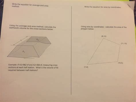 solved write the equation for average end area method