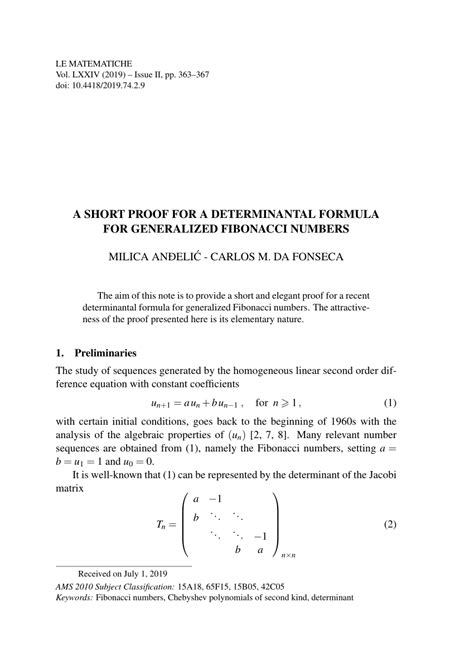 Pdf A Short Proof For A Determinantal Formula For Generalized