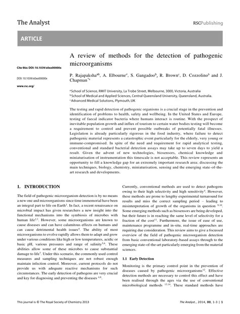 Pdf A Review Of Methods For The Detection Of Pathogenic Microorganisms