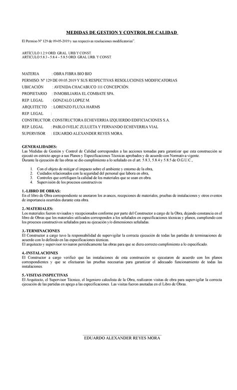 Medida De Gestion Y Control De La Calidad Medidas De Gestion Y