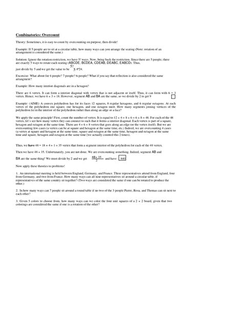 Lesson 1 Combinatorics Topic Overcount Pdf Vertex Geometry