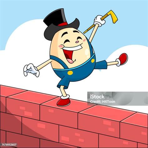 Humpty Dumpty Egg Cartoon Character Walk The Wall Stok Vektör Sanatı