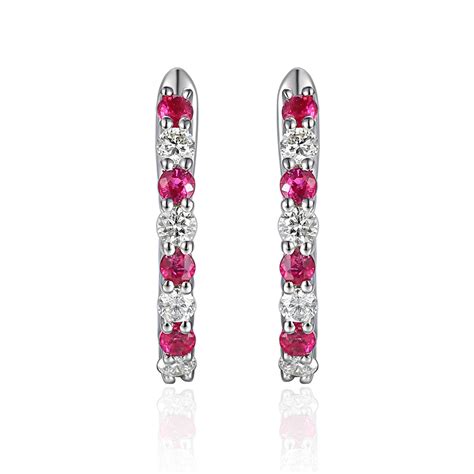 White Gold Ruby And Diamond Hoop Earrings Jewellers North Wales 01745