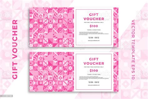 현대 분홍빛이 도는 추상 선물 카드 템플릿 우아한 할인 쿠폰 또는 바우 하우스 기하학적 패턴의 인증서 모형 샘플 텍스트가있는 깨끗하고 간단한 벡터 편집 가능한 배경