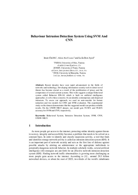 Pdf Behaviour Intrusion Detection System Using Svm And Cnn